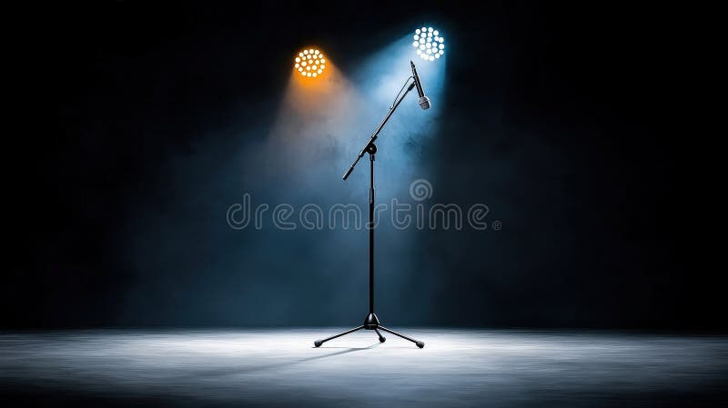 Elegant Microphone Stand with Colorful Stage Lights Illuminating Dark ...