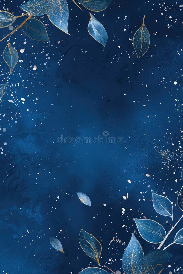 Elegant Midnight Blue Background with Golden Leaf Motifs Stock Image ...