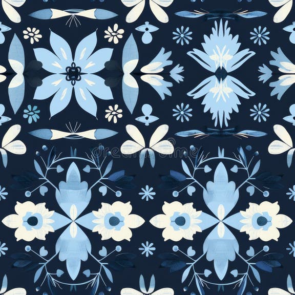 Elegant Midnight Blue Floral Pattern Design for Textiles Stock Image ...