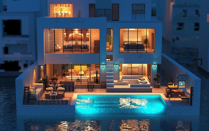 Elegant Midnight Blue House with 4 Floors and Swim -Generative Ai Stock ...