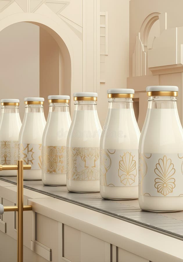 Elegant Milk Bottles Displayed on a Stylish Countertop in a Modern ...