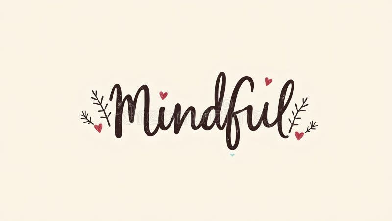 Elegant Mindful Script with Hearts and Leaves Doodles Stock ...