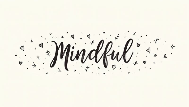 Elegant Mindful Script with Hearts and Leaves Doodles Stock ...