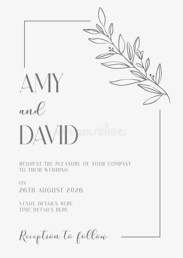 Elegant Minimal Floral Wedding Invitation Design Stock Vector ...