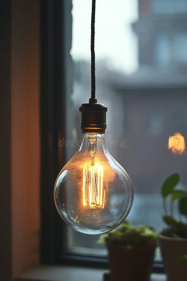 Elegant Minimal Light Bulb Hanging in Bright Interior Space Stock ...