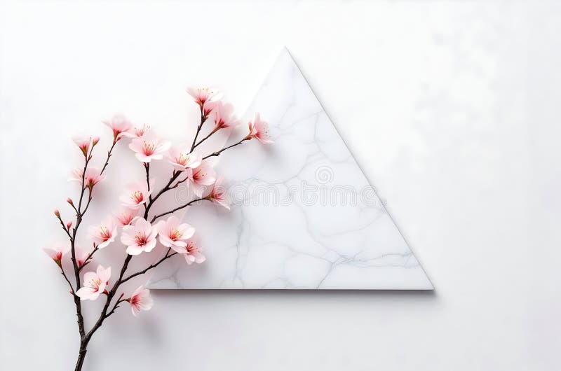 Serenity: Marble Triangle Meets Cherry Blossoms Stock Illustration ...