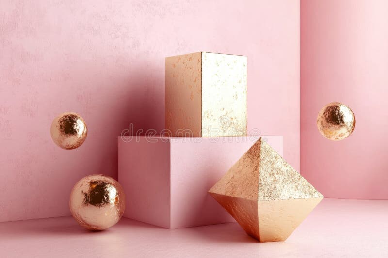 Elegant Minimalist Design with Golden Triangular and Spherical Objects ...
