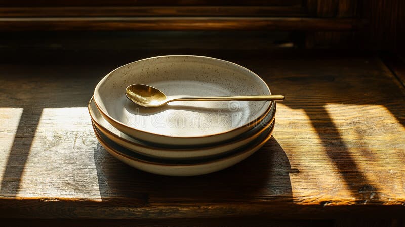 Elegant Minimalist Design: White Ceramic Plates with Gold Trim Stock ...