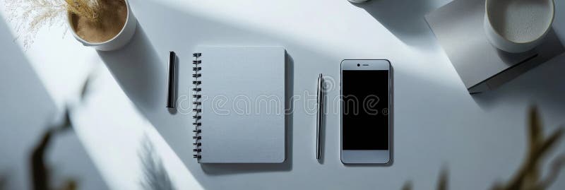 Elegant Minimalist Desk Setup Featuring a Notebook, Smartphone, Pen ...