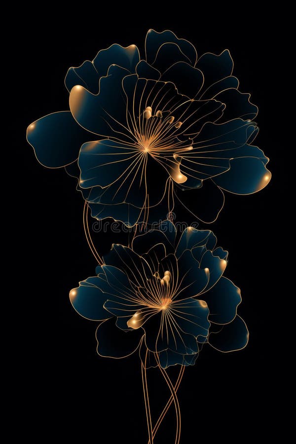 Elegant Minimalist Flower Design Thin Gold Thread Outline for a Light ...