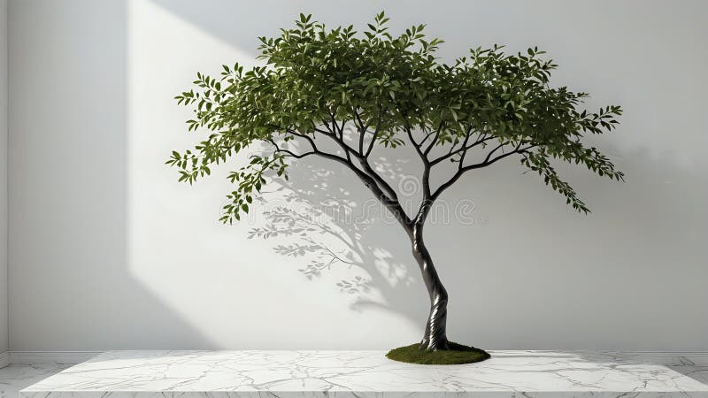 Elegant Minimalist Interior Design with Tree Stock Photo - Image of ...