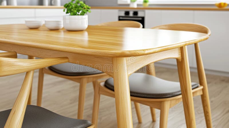 Elegant Minimalist Maple Dining Table in Light Setting Stock ...