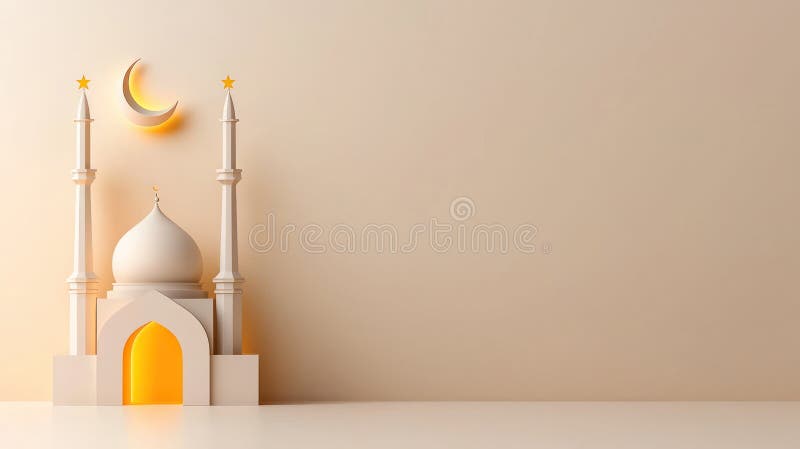 Elegant Minimalist Mosque Design with Crescent Moon and Stars Stock ...