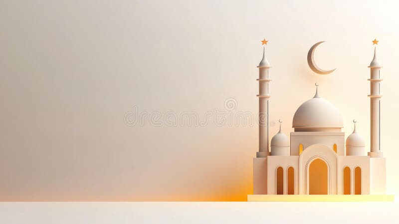 Elegant Minimalist Mosque Design with Crescent Moon and Stars Stock ...