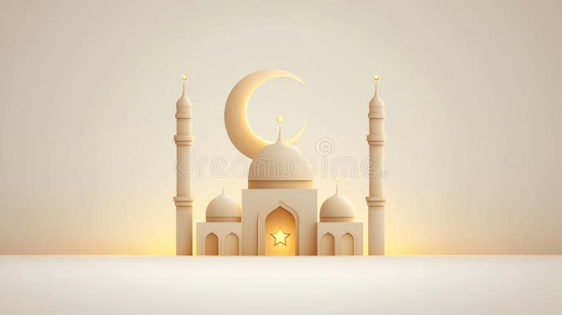 Elegant Minimalist Mosque Design Featuring Crescent Moon and Star Stock ...