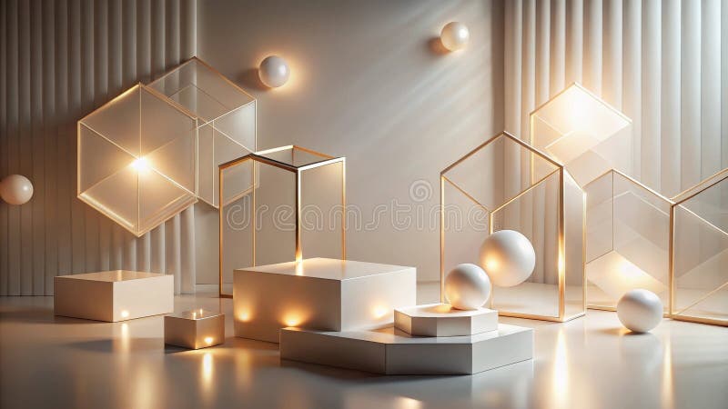 Elegant Minimalist Product Display with Geometric Structures and Warm ...
