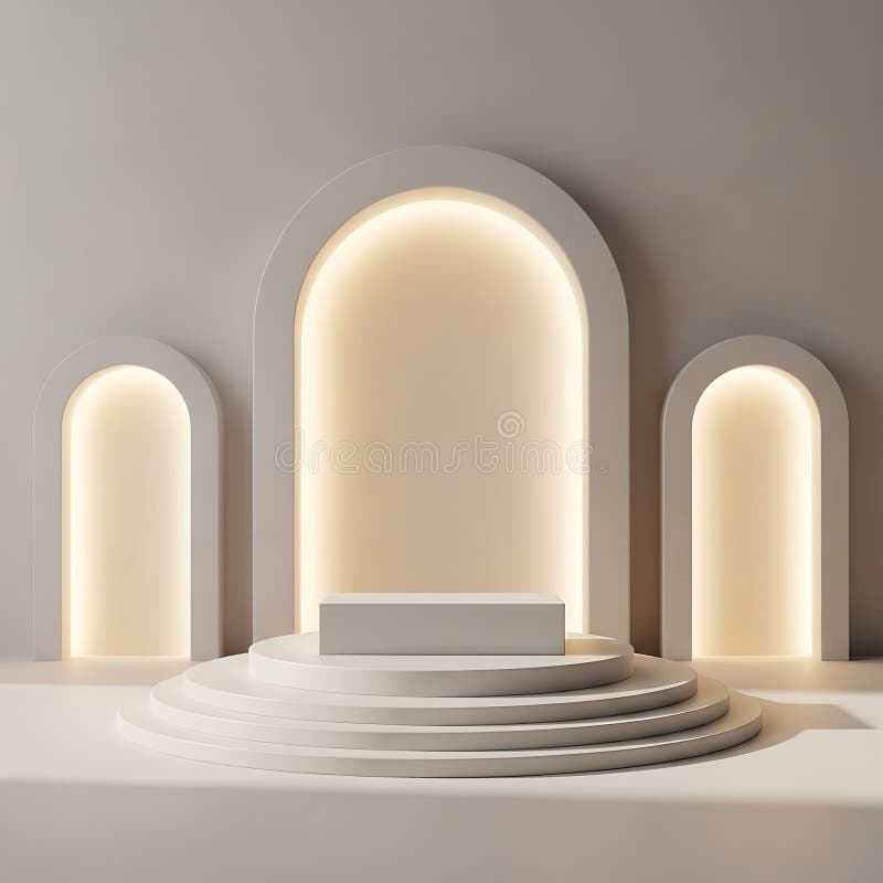 Elegant Minimalist Stage Design with Illuminated Arches for Product ...