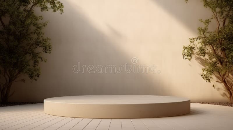 Elegant Minimalist White Round Podium for Garden Presentations Stock ...