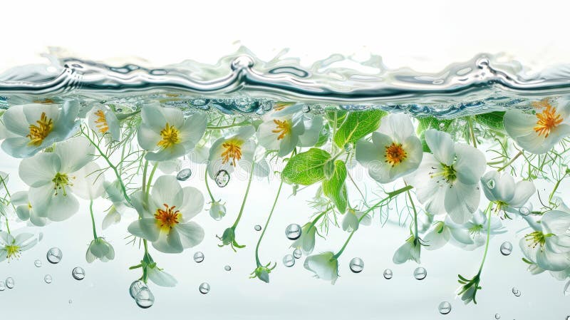 Elegant Minimalistic Background with Floating Flowers and Plants in ...
