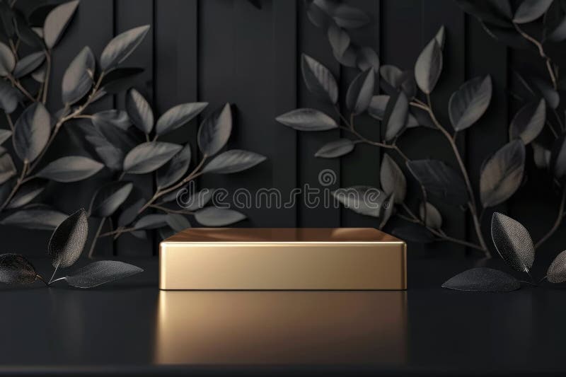 Elegant Minimalistic Gold Box with Dark Foliage Background - Luxurious ...
