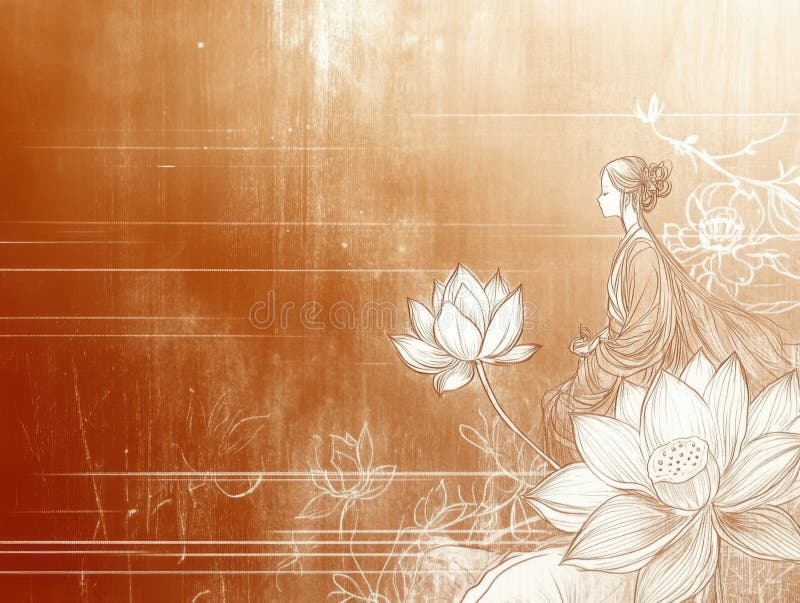 Elegant Minimalistic Lotus Design with Stylized Floral Elements Stock ...