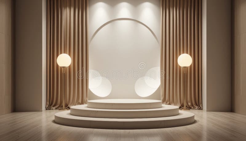 Elegant Minimalistic Stage Design with Soft Lighting and Draped ...