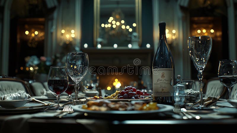 Elegant Mirrored Dinner Scene with Surreal Mismatch in Reflection Stock ...