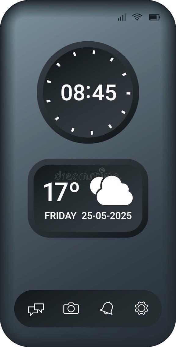 Elegant Mobile Phone User Interface with Clock and Weather Widgets ...