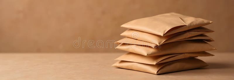 Elegant Mocha Mousse Banner with Stack of Craft Envelopes Minimalist ...