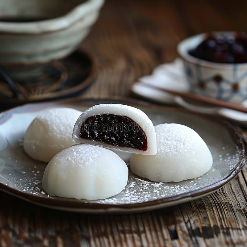 Elegant Mochi Desserts Filled with Sweet Red Bean Paste Stock ...