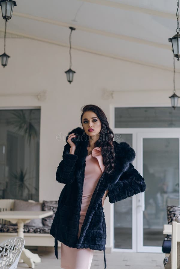 Elegant Model in Black Coat Stock Image - Image of girl, confidence ...