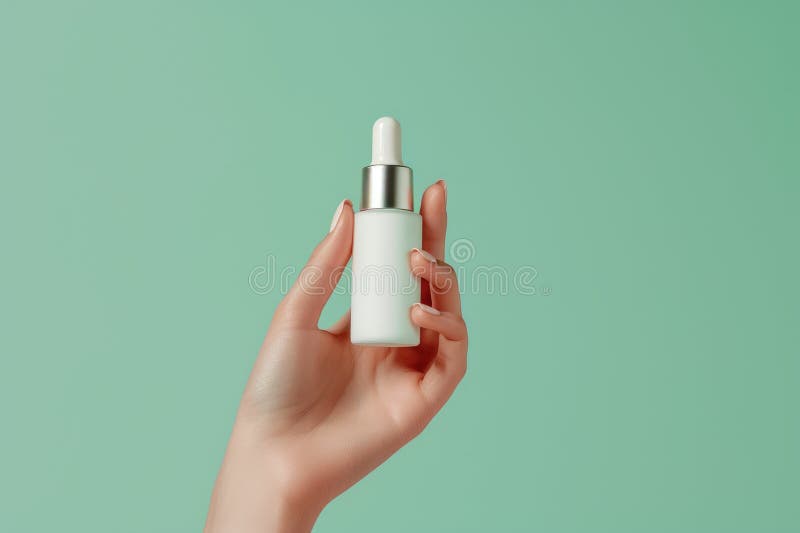 Elegant Model Hand with Serum Dropper on Soft Green Background. Stock ...