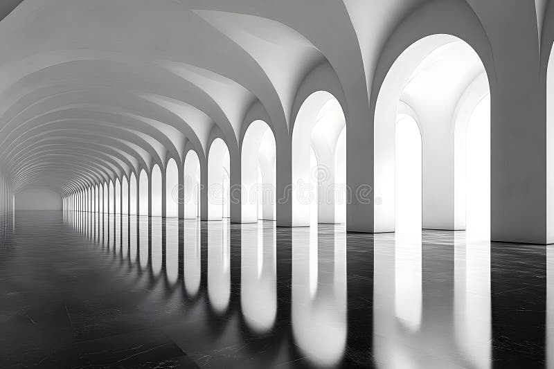 Modern Architectural Design with Endless White Arches and Reflective ...