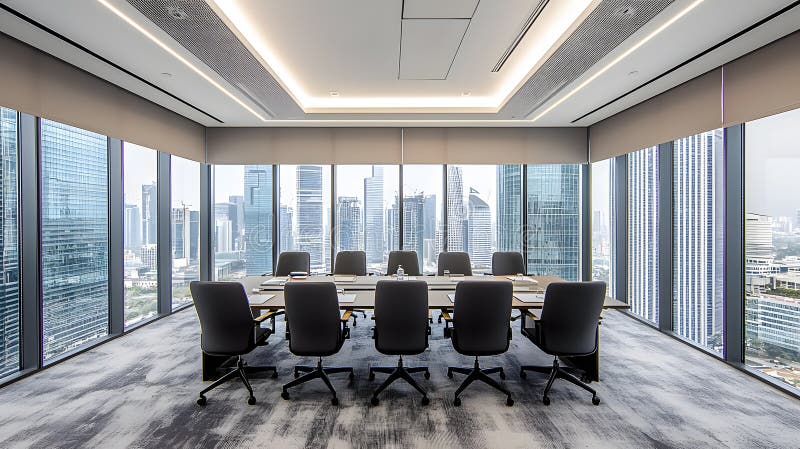 Elegant Modern Conference Room with City Views Stock Illustration ...