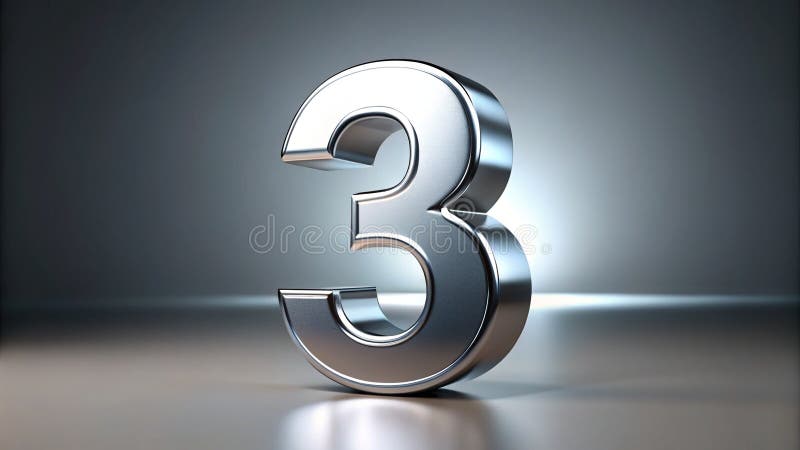 Elegant and Modern 3D Silver Chrome Number Three a Minimalist Abstract ...