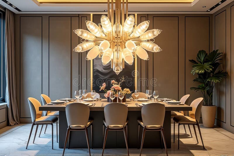 Elegant Modern Dining Room with Statement Lighting and Contemporary ...