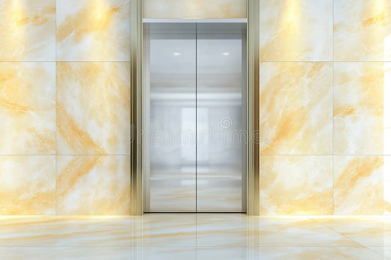Elegant Modern Elevator in Luxurious Marble Building Interior Stock Illustration - Illustration ...