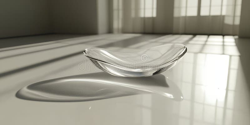Elegant Modern Glass Bowl on Reflective Surface Sunlit Room Interior ...