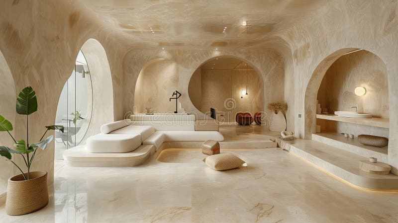 Elegant Modern Interior Design of Minimalist Spa Lounge with Natural ...