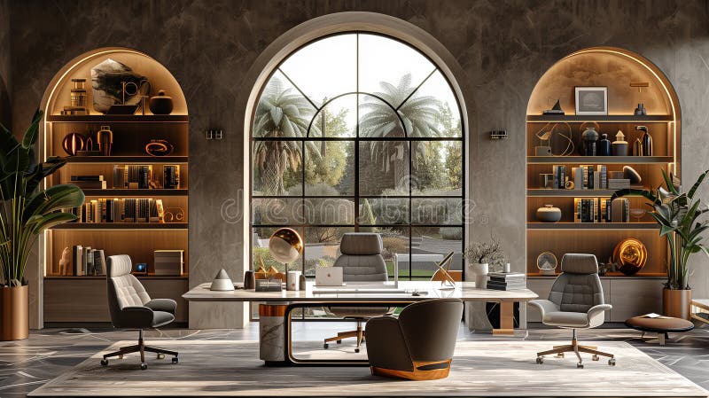 An Elegant Modern Italian Office Setup Features a Sophisticated Desk ...