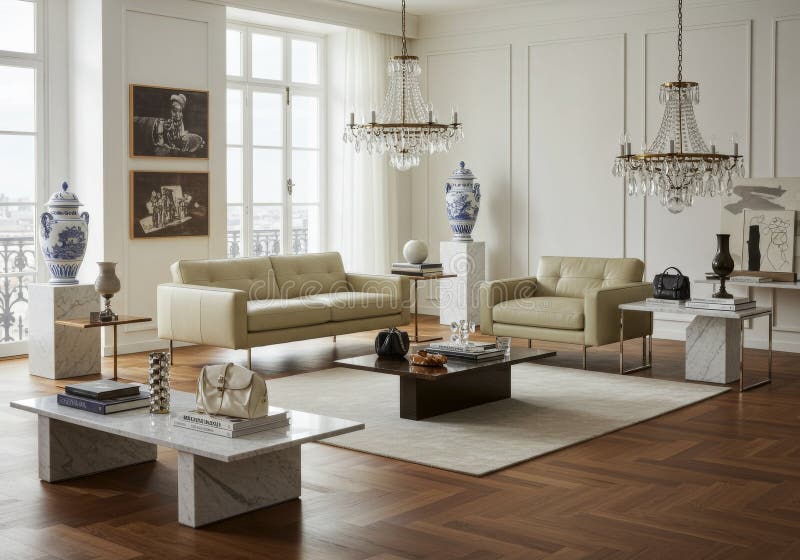 Elegant Modern Living Room Interior with Beige Sofa Stock Illustration ...