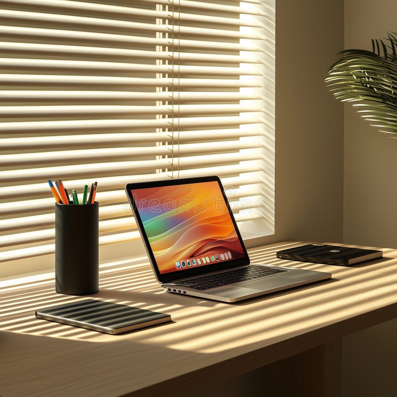 Elegant Modern Nordic Home Office with Modern Pot Tree and Coffee Table ...