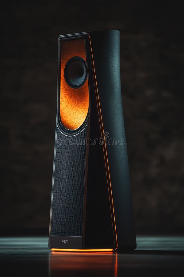 Elegant Modern Speaker with Warm Accent Lighting and Sleek Black Design ...