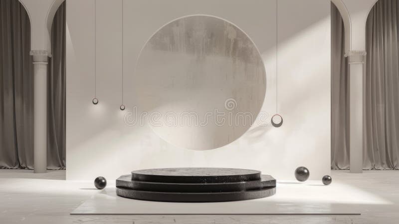 Elegant Modern Stage with Circular Backdrop and Drapery in Neutral ...