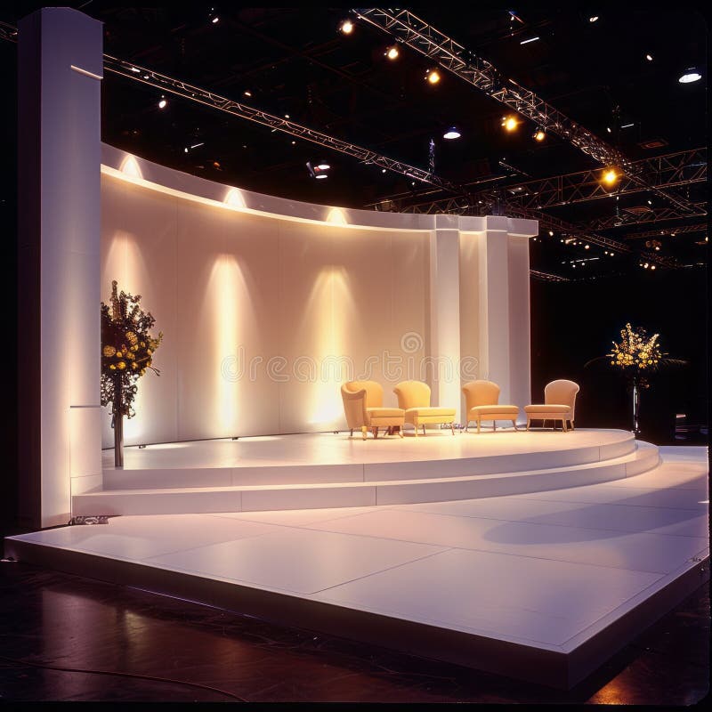 Elegant Modern Stage Setup with Curved White Backdrop Stock ...
