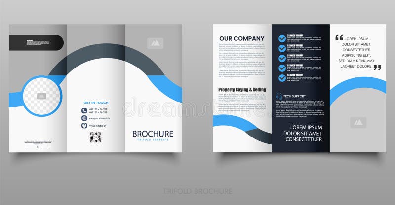 Modern Trifold Business Brochure with Wave Design Stock Vector ...