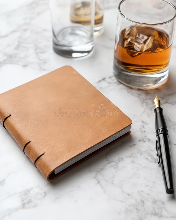 Elegant Modern Whisky Tasting Setup with Journal and Fountain Pen on ...