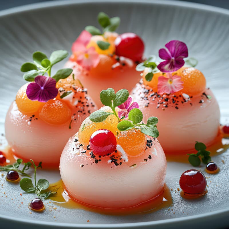 Beautifully Plated Molecular Cuisine Dish with Colorful Food Spheres ...