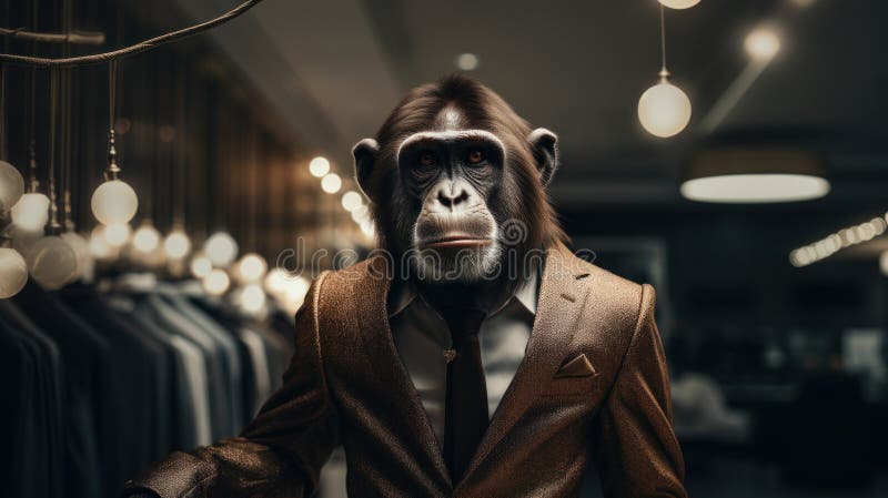 Elegant Monkey in Suit Under Bright Lights 5 Stock Illustration ...