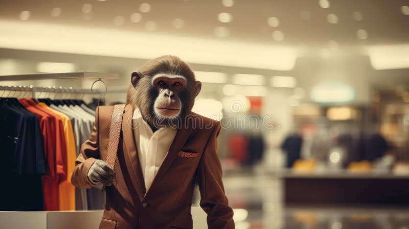 Elegant Monkey in Suit Under Bright Lights Stock Illustration ...